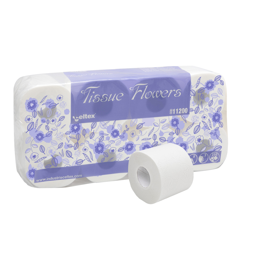 Carta igienica 3 veli 8 rotoloni di pura cellulosa tissue flowers celt