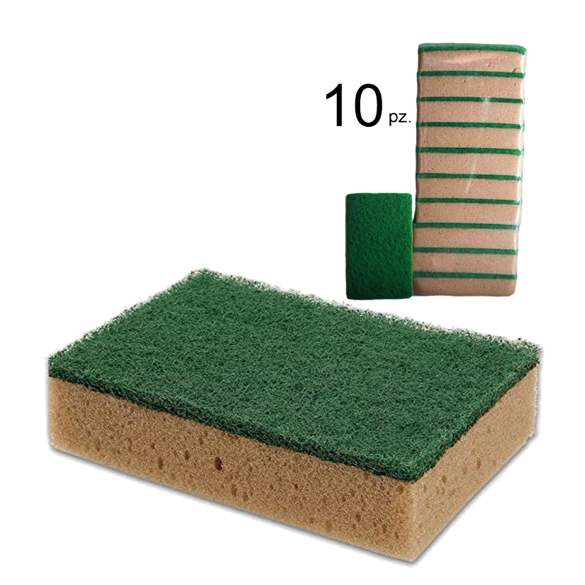 Spugna accoppiata Abrasiva Professionale tabacco cm. 10x14x3.5 10pz.
